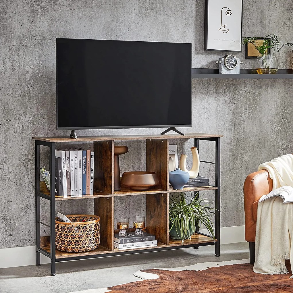 Knihovna / TV Stolek Oksavik v industriálním stylu - hnědý a černý | 80x120x30 cm