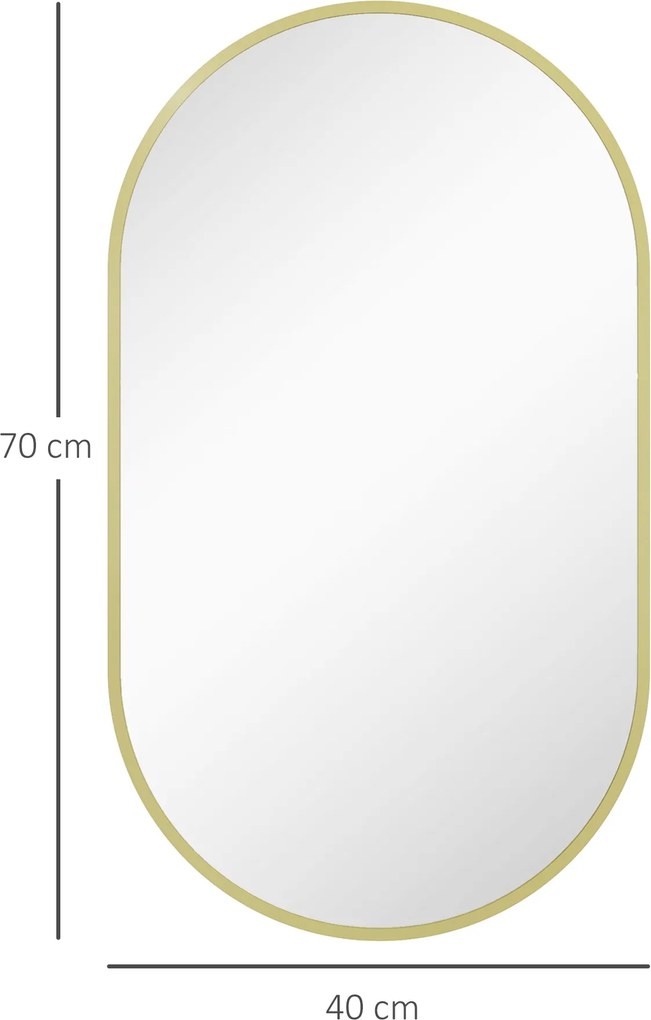 HOMCOM Oválné zrcadlo do koupelny 40x70 cm s hliníkovým rámem Dekorativní nástěnné zrcadlo Horizontální nebo vertikální pro obývací pokoj, vstup nebo…