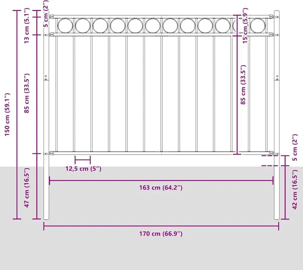 Zahradní plot ASSEN ocelový 1,7 x 1 m černý 146313