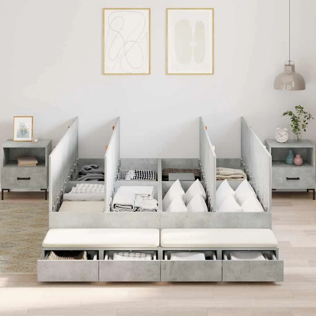 Rám postele s úložným prostorem se dveřmi Betonově šedá 150 cm 3335648