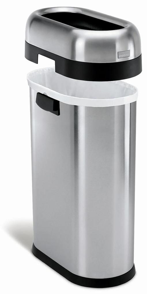 Odpadkový koš Simplehuman pro obchodní prostory – 50 L, SLIM, otevřený, kartáčovaný nerez