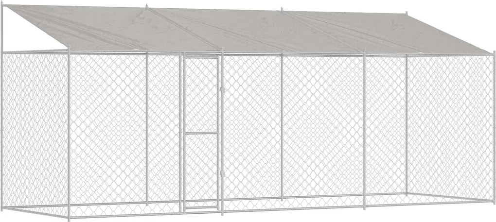 Psí klec s střechou Stříbrná 600 x 200 x 256 cm Ocel a PE 3368302