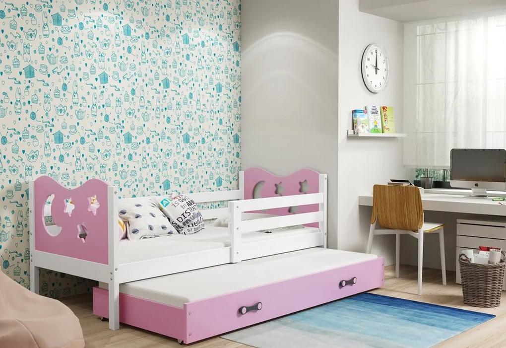 Dětská postel KAMIL 2 + matrace + rošt ZDARMA, 80x190, bílý, růžová