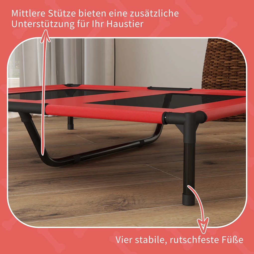 PawHut Zvýšený pelíšek pro psy Pelíšek 92x76x18cm Venkovní prodyšný pelíšek pro velké psy Kempování Oxford Red