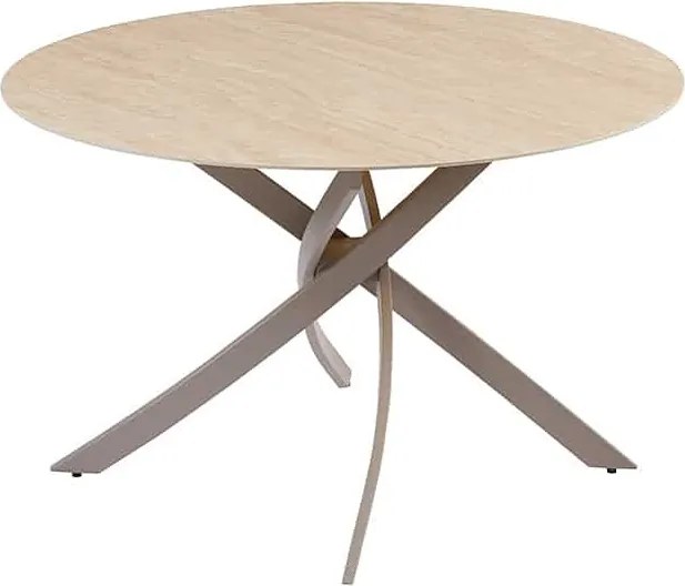 Kulatý jídelní keramický stůl Halia 120 cm travertin / šampaňský