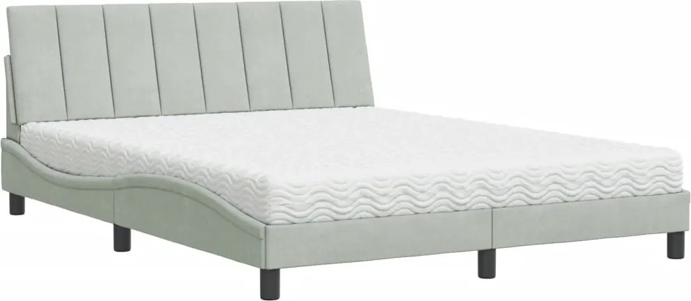 Postel s matrací Hanko světle šedá 160 x 200 cm samet 3208604