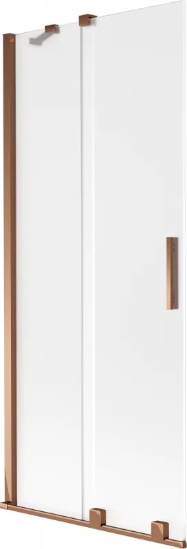 Mexen Velar, 2-křídlová posuvná vanová zástěna 85 x 150 cm, 8mm sklo námraza, růžové zlato, 896-085-000-31-60