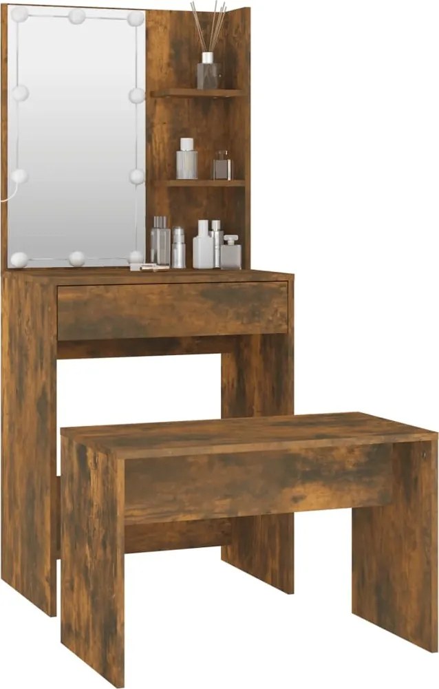 vidaXL Set toaletního stolku s LED kompozitní dřevo [3114136] Barva: Černá