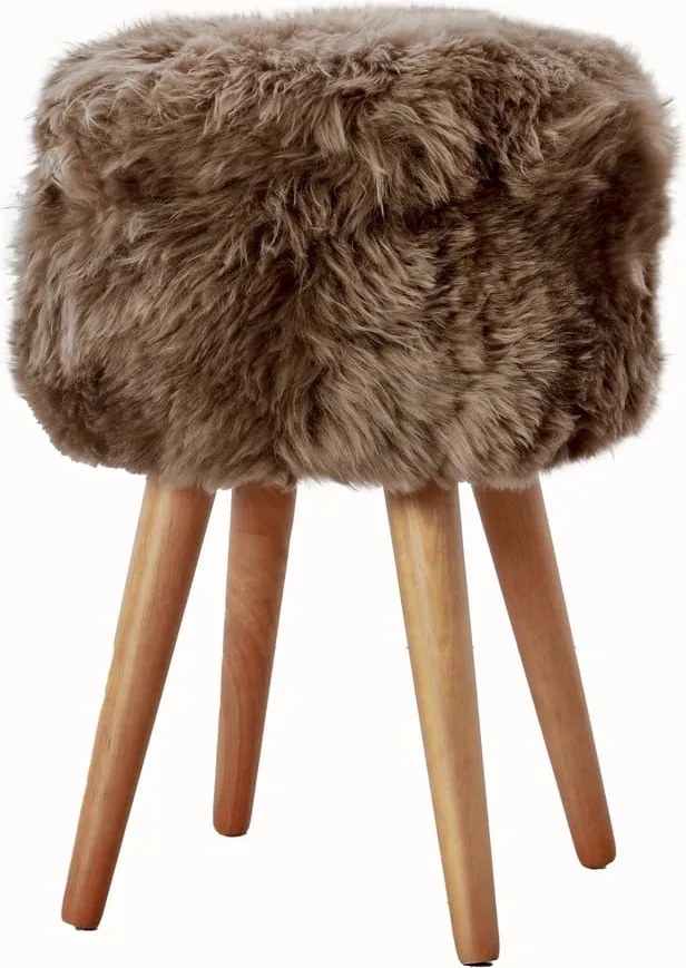 Stolička s tmavě hnědým sedákem z ovčí kožešiny Native Natural, ⌀ 30 cm