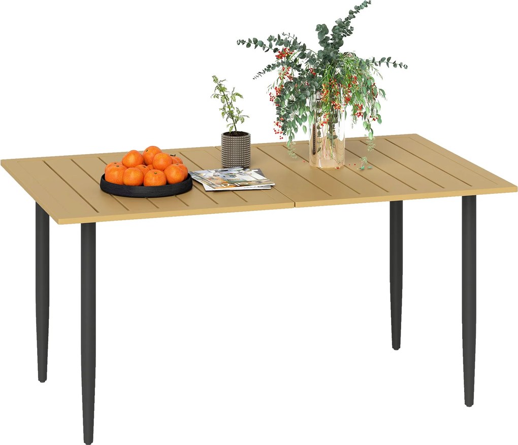 Outsunny jídelní stůl na terasu 150 × 90 cm s otvorem na slunečník, žebrovaný, práškově lakovaná ocel, hnědý | Aosom