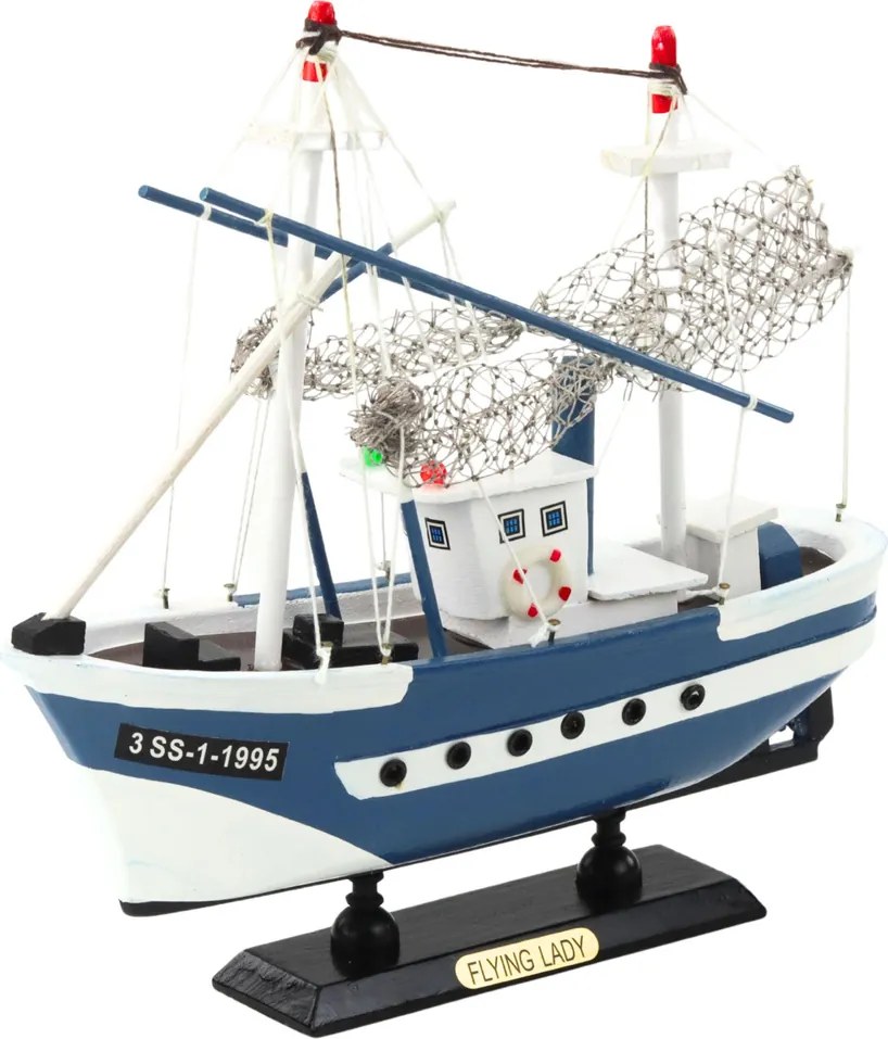 LEAN Toys Sběratelský model rybářské lodi Flying Lady modrý 24x23 cm