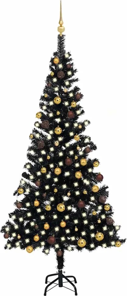 Umělý vánoční stromek s LED a sadou koulí černý 210 cm PVC 3077505