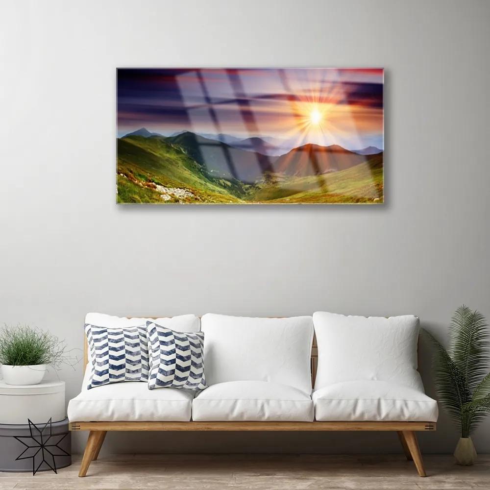 Obraz na skle Hory Západ Slunce Krajina 100x50 cm