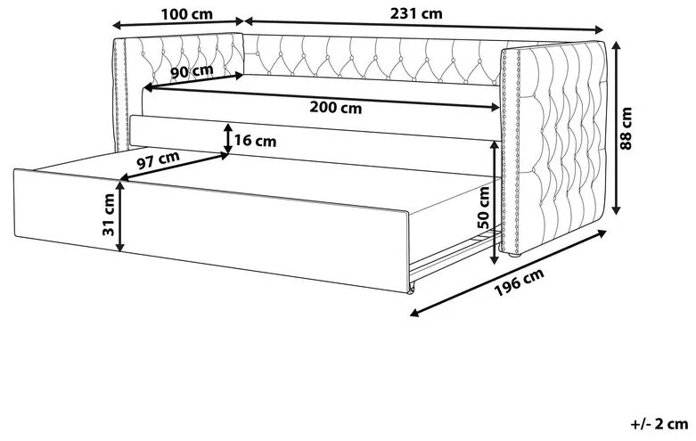 Výsuvná postel v modrém sametu 90 x 200 cm GASSIN Beliani