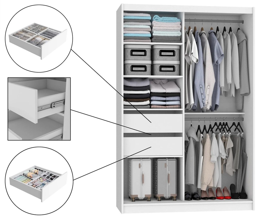 Šatní skříň 133 cm Belini černý mat s posuvnými dveřmi zrcadlem a zásuvkami  MBP SZP6/1/B/B/0/KLP