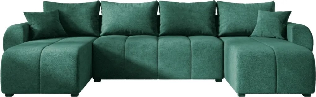 Rozkládací oboustranná sedací souprava do U SEVIO 311x145 cm, lahvově zelená + 2 polštářky ZDARMA