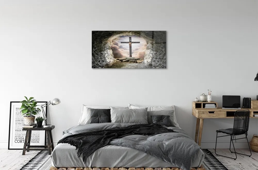 Obraz na skle Cave lehký cross Jesus 100x50 cm