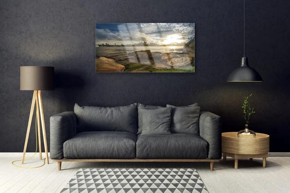 akrylový obraz Moře Město Krajina 100x50 cm