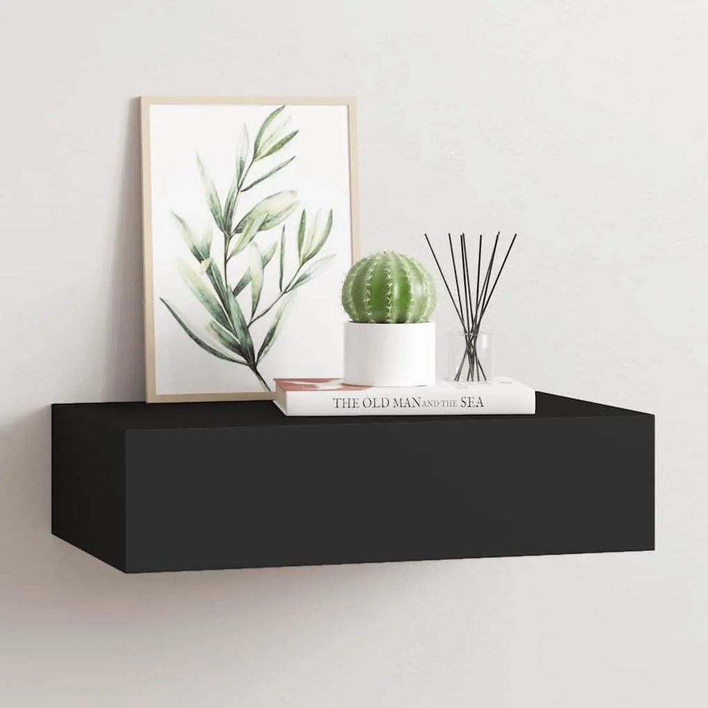 Nástěnná police se zásuvkou černá 40 x 23,5 x 10 cm MDF 330243