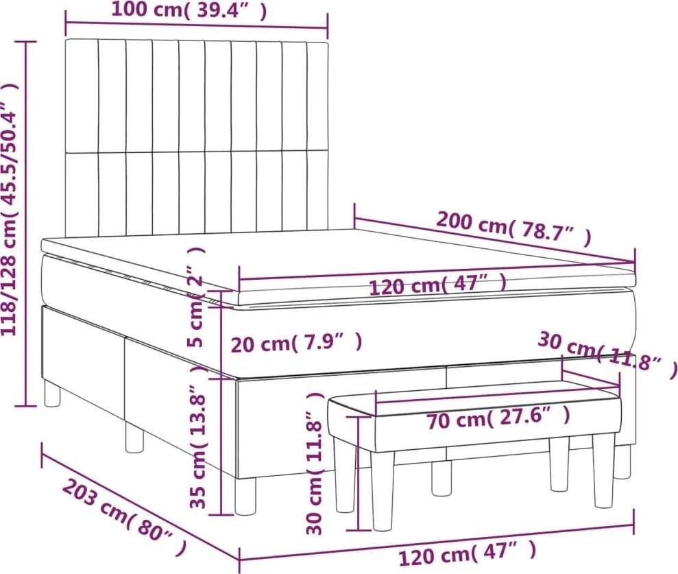 vidaXL Box spring postel s matrací 120 x 200 cm samet [3137954] Barva: Růžová