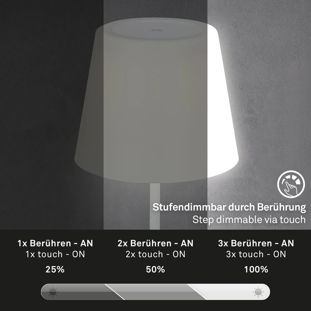 BRILO 7032416 LED venkovní stolní lampa s dotykovým vypínačem, pr.30 cm, LED modul, 3 W, 340 Lm, bílé (starý kód: BRILO 7032-416) - BRILO