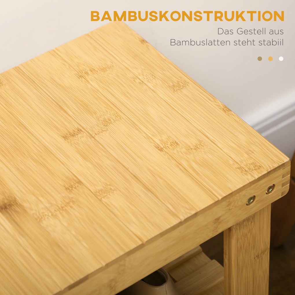 HOMCOM Lavice na boty Šatní lavice z bambusu se 3 policemi na 6 párů bot, botník 70 x 28 x 45 cm, přírodní řešení úložného prostoru