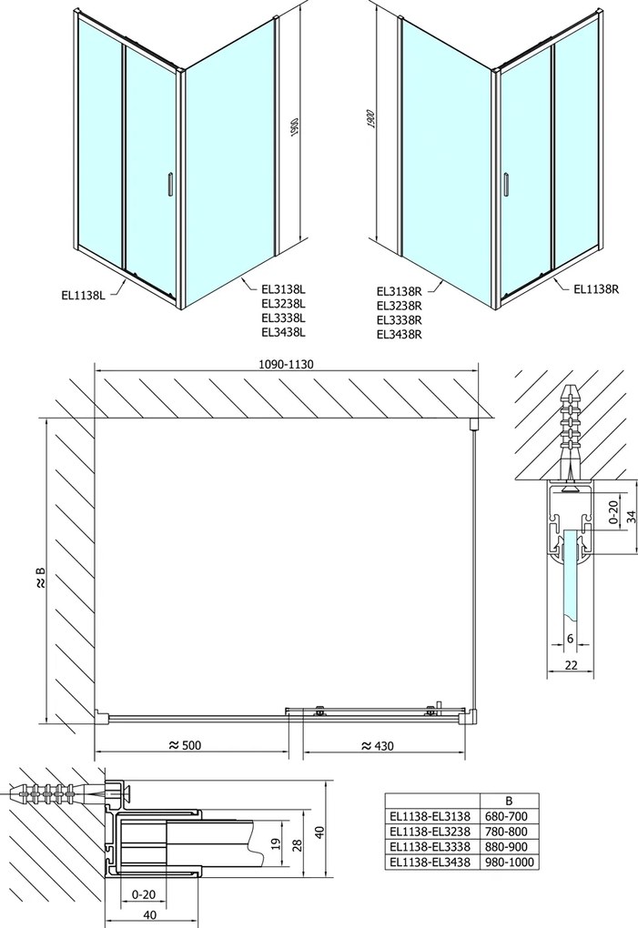 Polysan Polysan, EASY obdélníková sprchová zástěna 1100x800mm L/P varianta, sklo Brick, EL1138EL3238