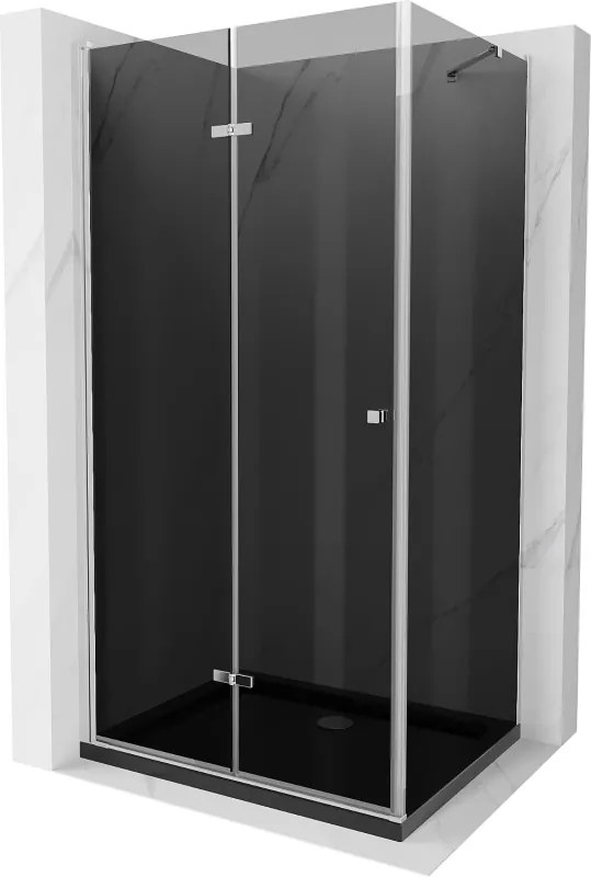 Mexen Lima, sprchový kout se skládacími dveřmi 100 (dveře) x 80 (stěna) cm, 6mm šedé sklo, chromový profil + slim sprchová vanička černá + chromový sifon, 856-100-080-01-40-4070