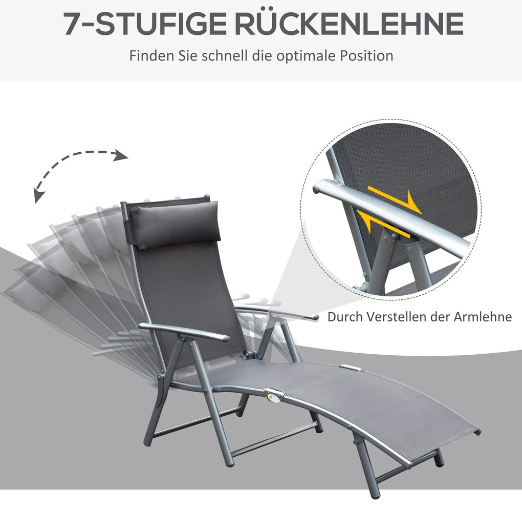 Outsunny Zahradní lehátko Outsunny, skládací, nastavitelné s polštářem, lehátko šedé, kov a látka 137 x 63,5 x 100,5 cm pro zahradu a terasu | Aosom.…