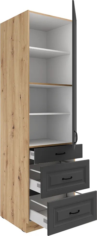 STILO gr | vysoká skříňka 60 DKS-210 3S 1F potravinová | 60 cm | UNI dvířka | artisan/grafit