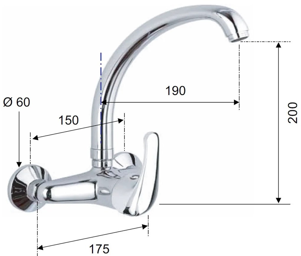 Aqualine, KASIOPEA nástěnná baterie s vysokým ramínkem, chrom, 1107-13