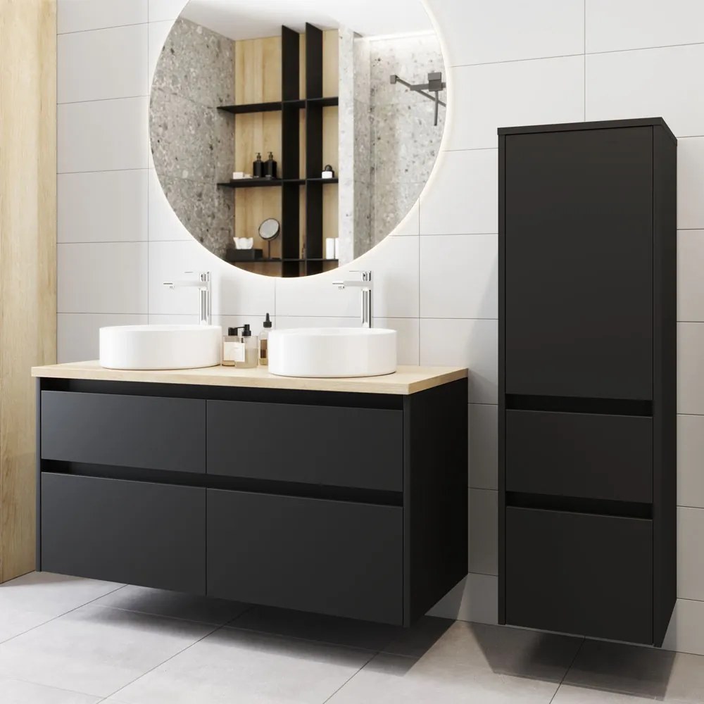Mereo Mereo, Opto, koupelnová skříňka s keramickým umyvadlem 121 cm, bílá, dub, bílá/dub, černá, CN923