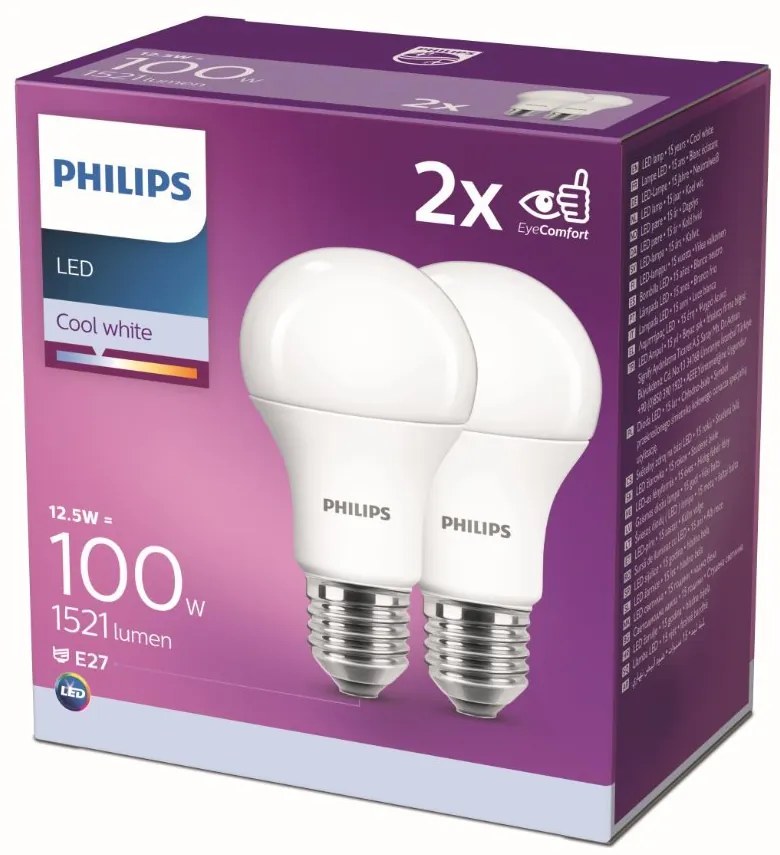 Led žárovka philips led 12.5-100w, e27 4000k, 2ks