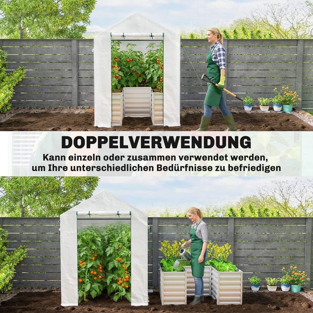 Fóliový skleník na rajčata s vyvýšeným záhonem Okno s roletou Šikmá střecha 141 x 141 x 190 cm Bílý