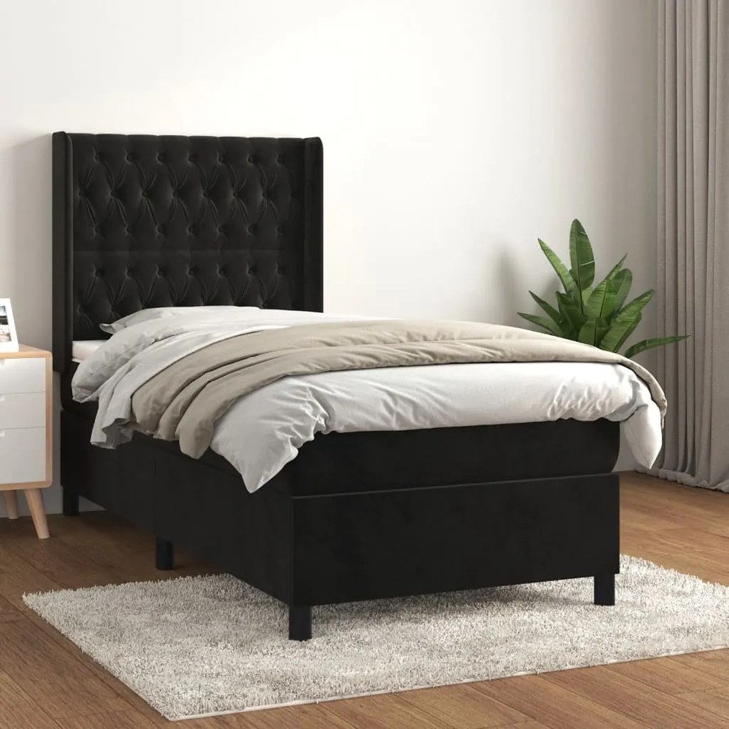 Box spring postel s matrací černá 90x190 cm samet,  3132833