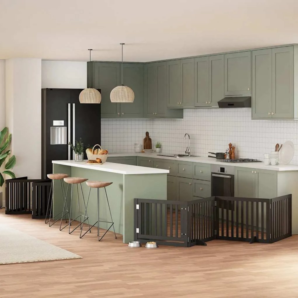Zábrana pro psy s dvířky skládací 10 panelů černá 800 cm topol 3155683