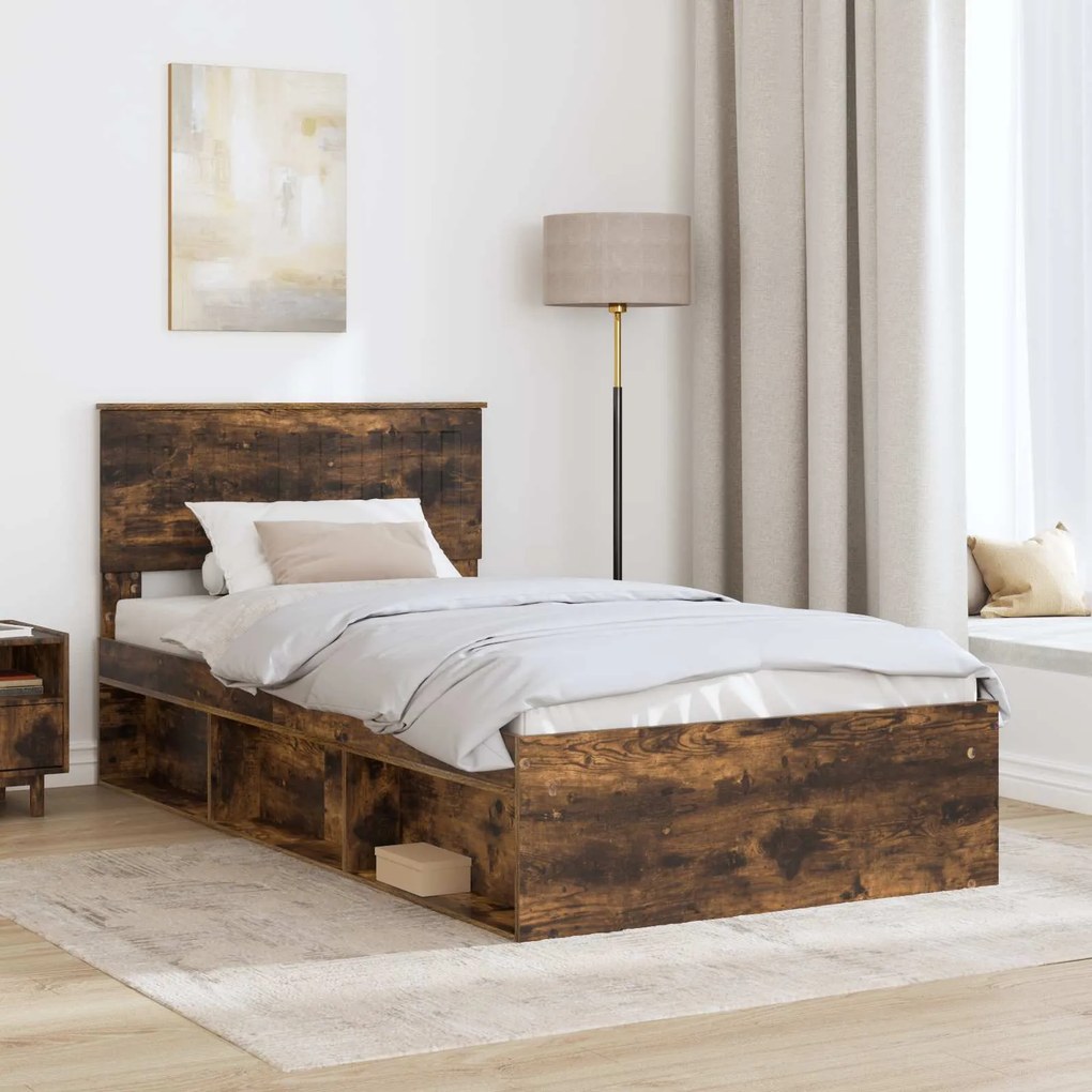 Rám postele Kouřový dub 100 x 200 cm Masivní borové dřevo 3410640