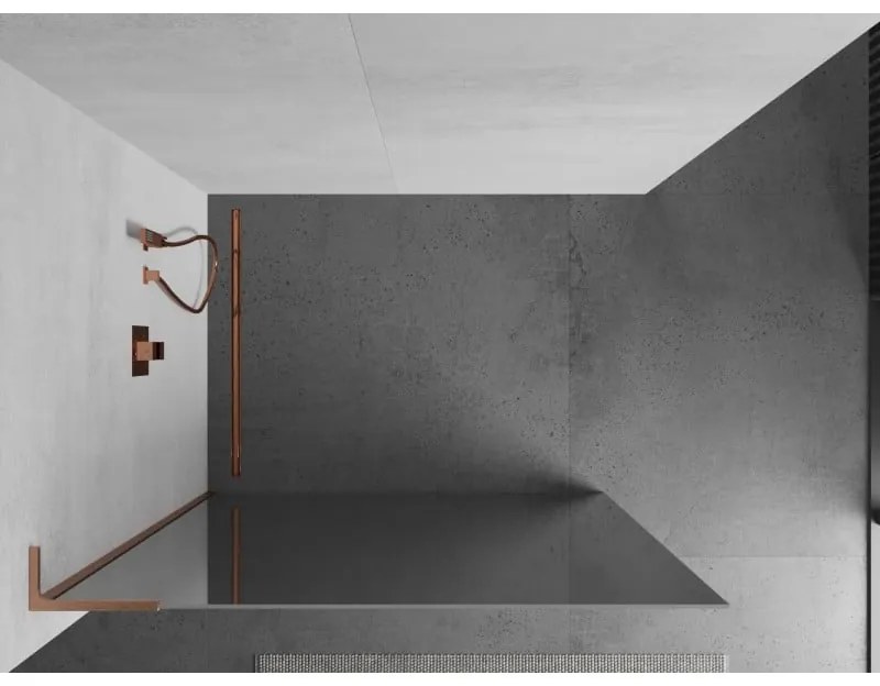 Mexen Kioto L, sprchová zástěna Walk-In 120 x 200 cm, 8mm sklo vzor zrcadlo, měděný matný profil, 800-120-103-65-50