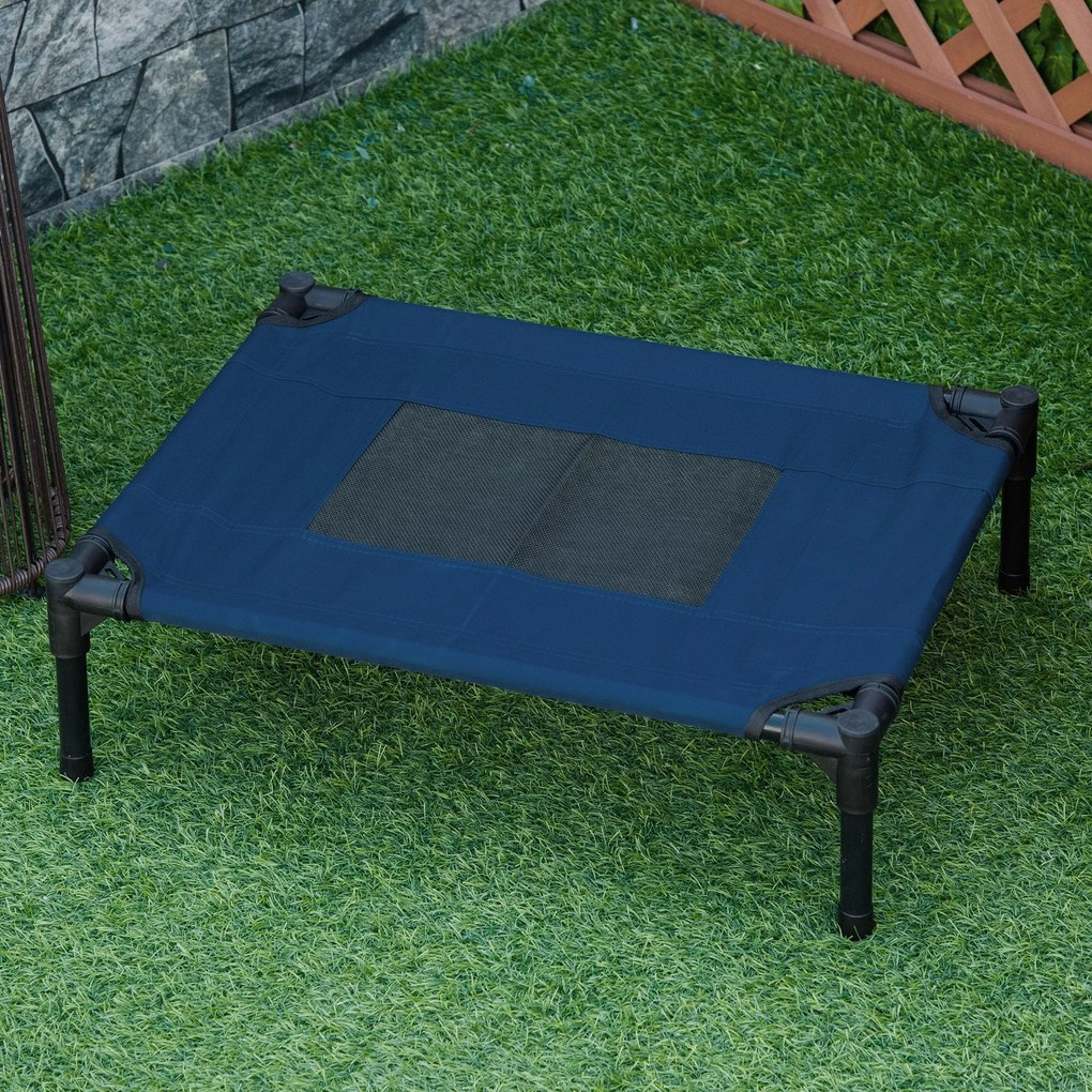 PawHut Přenosná Vysoká Postel pro Psy a Kočky s Prodyšnou Síťovinou a Oxfordskou Tkaninou pro Interiér a Exteriér 61x46x18 cm Modrá
