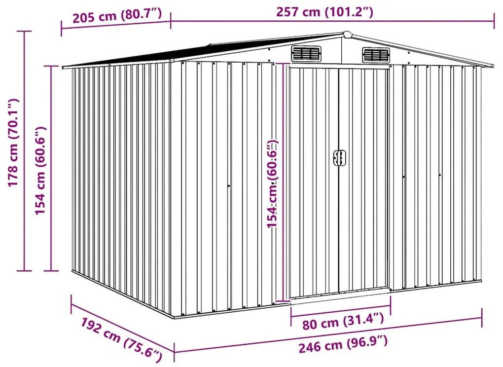 vidaXL Marketos Zahradní domek na nářadí hnědý 257 x 205 x 178 cm ocel