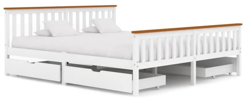 Rám postele se 4 zásuvkami bílý masivní borovice 180 x 200 cm,  3060440 HangarStore.cz