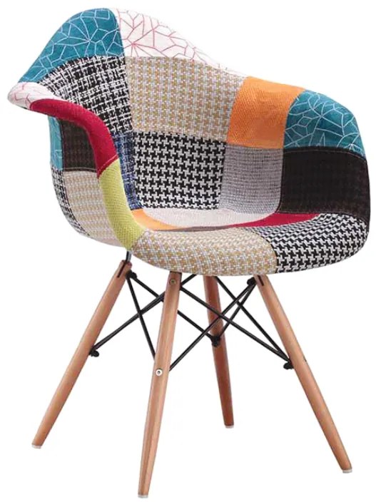 Jídelní židle DUO – plast, kov/masiv buk, patchwork