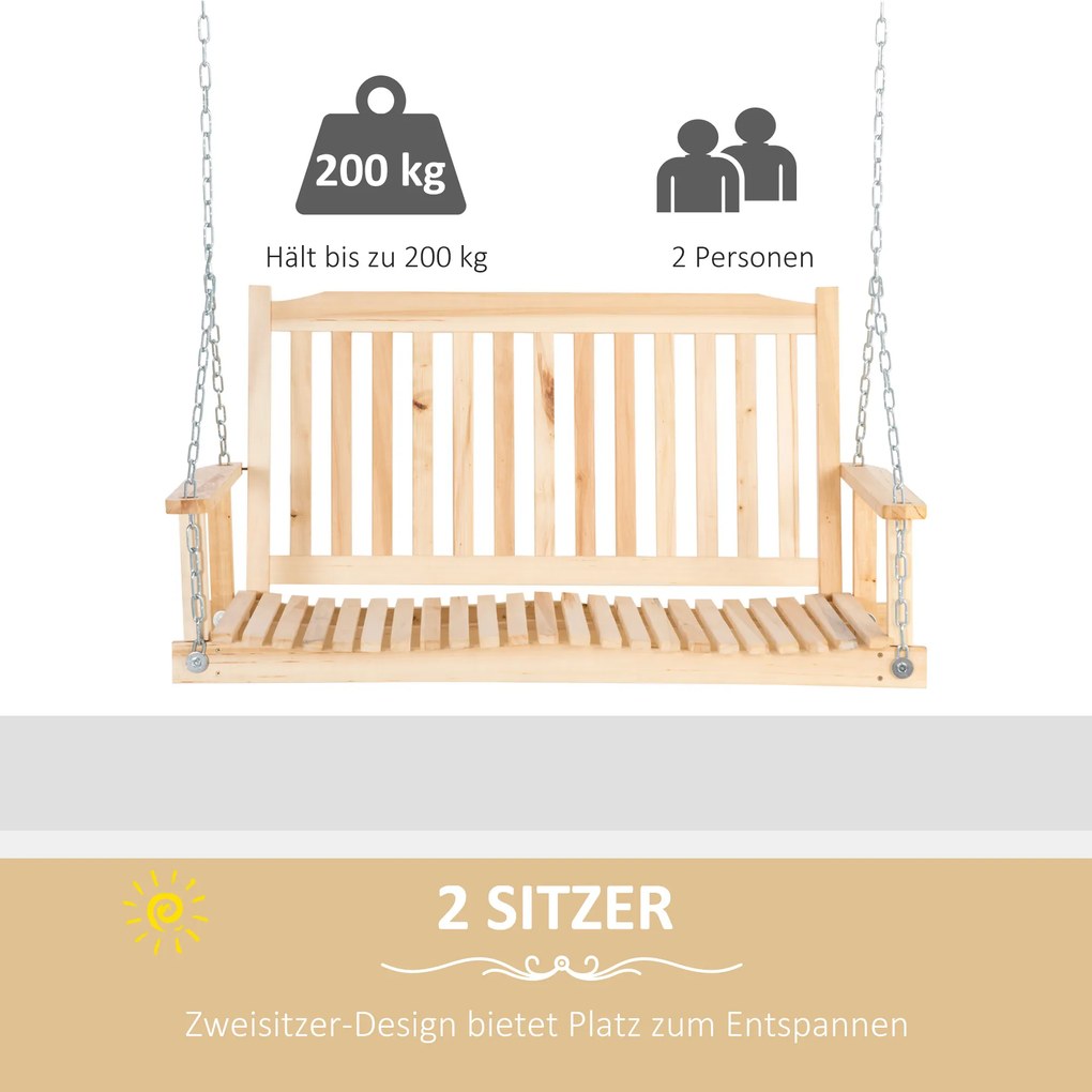 Zahradní houpačka Outsunny pro 2 osoby, lavice z masivního dřeva, závěsná lavice na terasu, 117 x 69 x 60 cm, rustikální design | Aosom.de