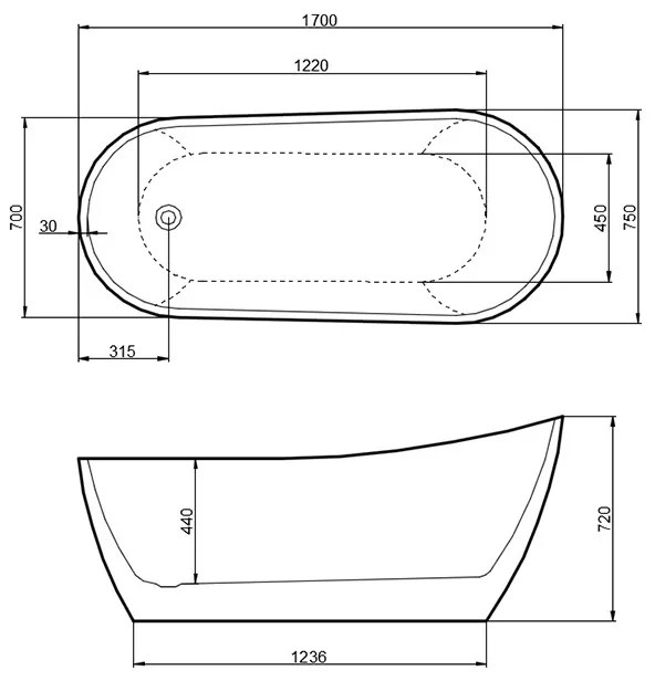 BPS-koupelny Volně stojící akrylátová vana HYD-FOR520C 170x75 bílá, odtokový komplet zlatý kartáčovaný