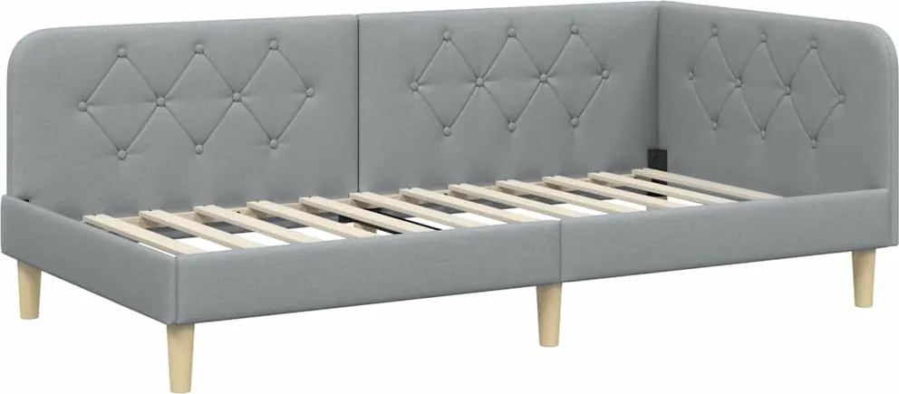 Rohový rám postele Světle šedá 100 x 200 cm textil 3394125