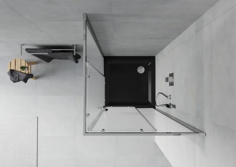Mexen Rio, čtvercový sprchový kout s posuvnými dveřmi 70 (dveře) x 70 (dveře) x 190 cm, 5mm sklo námraza, chromový profil + černá sprchová vanička SLIM, 860-070-070-01-30-4070