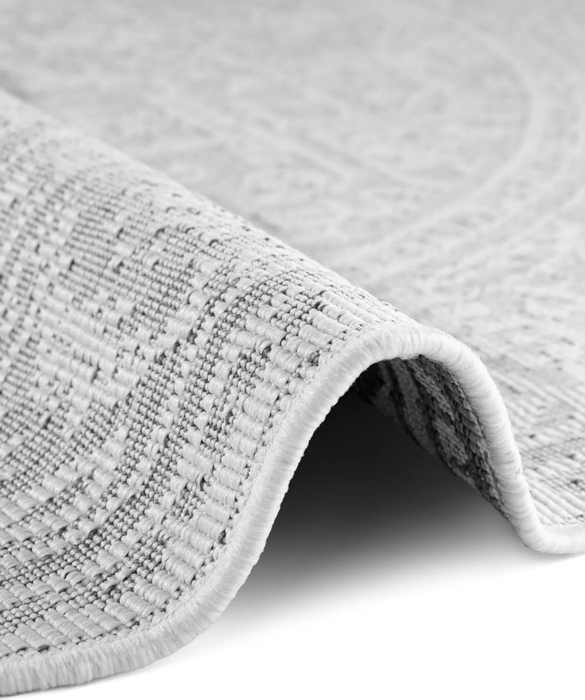 NORTHRUGS, Kusový koberec Duet Kona 106249 White/Gray kruh - na ven i na doma, 160x160 (průměr) kruh, šedá, chodba / předsíň