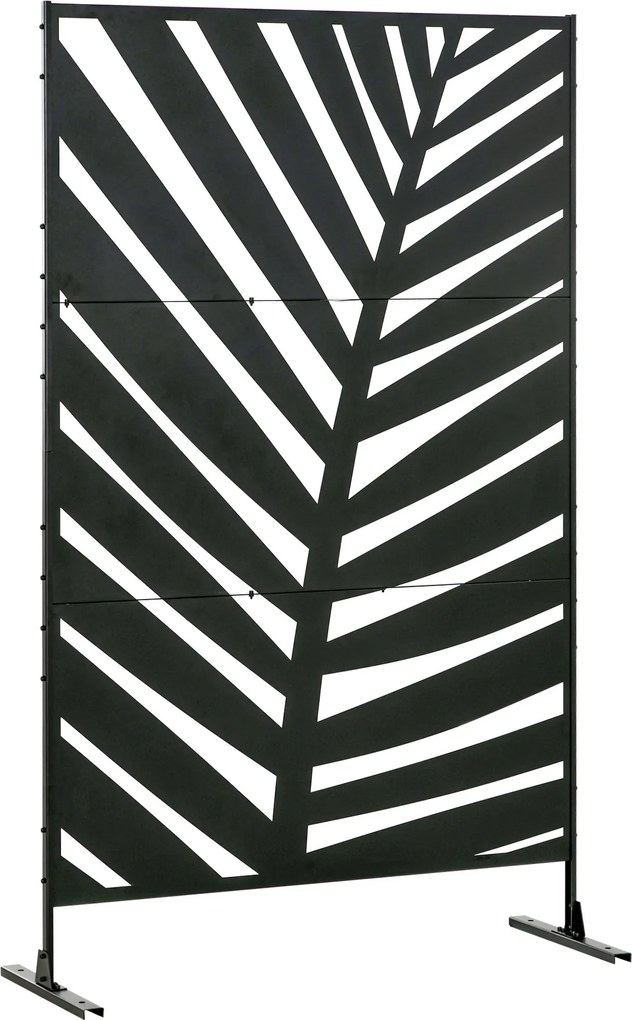 Outsunny Rozdělovač místností 3-panelový 122 x 198 cm Zahradní paraván s vzorem banánového listu Samostatná přepážka s podstavcem 3-panelový paraván z