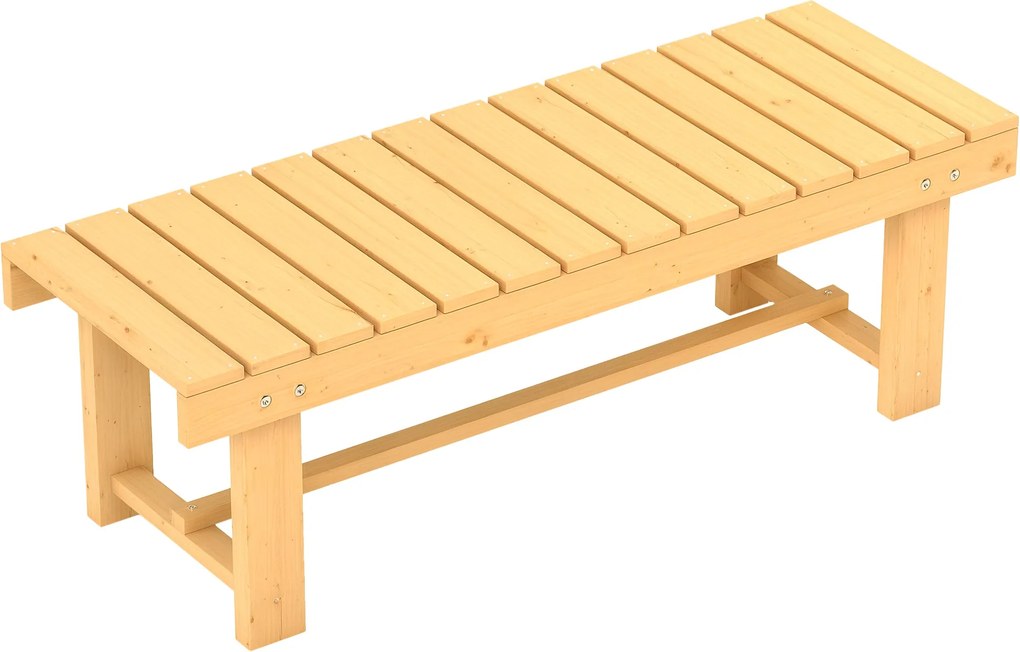 Zahradní lavice Outsunny, 2-místná, zahradní nábytek, rustikální, masivní dřevo, přírodní, 110 x 38 x 35 cm | Aosom