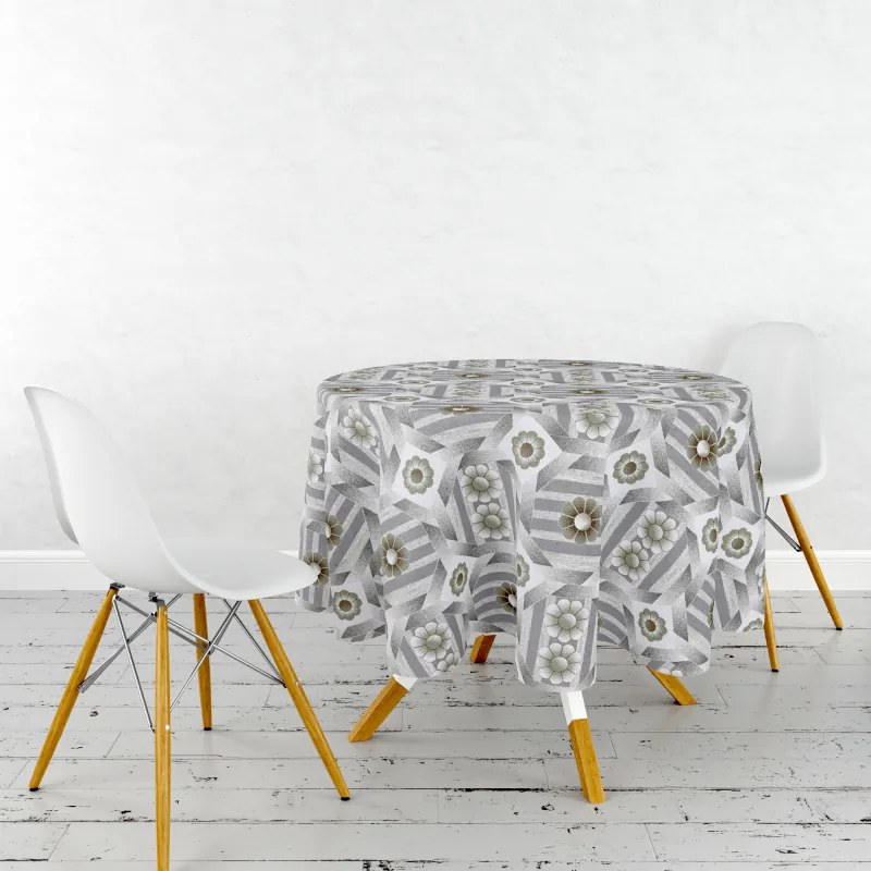 Ubrus PVC kulatý Fl-1710 – Rustikální elegance šedá (různé velikosti)